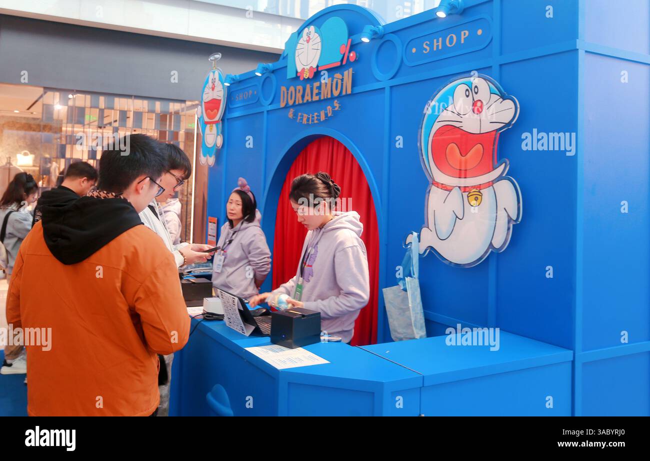 A view of China's first robotic cat (Doraemon) pop-up store in Shanghai ...