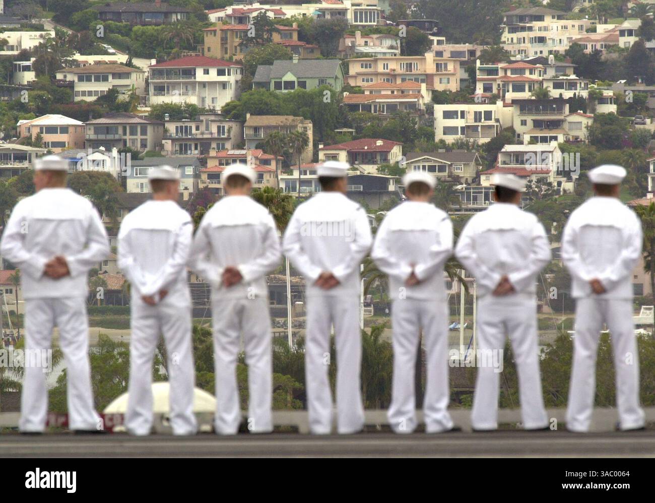 (Published 05/29/2002, A-8)The crew from the USS Stennis man the rails ...
