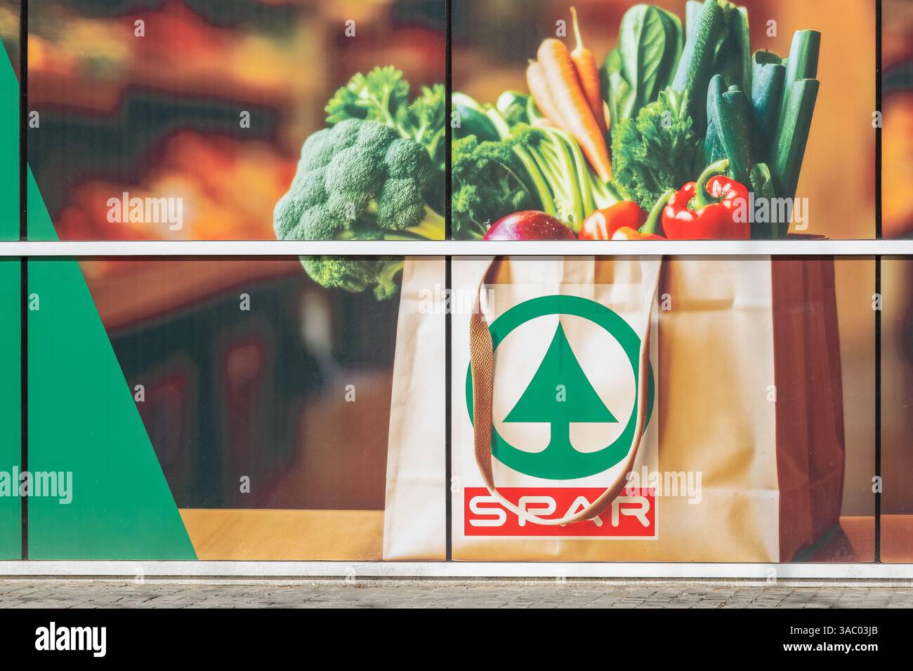 SPAR supermarket's entrance. The facade of the Spar supermarket with ...
