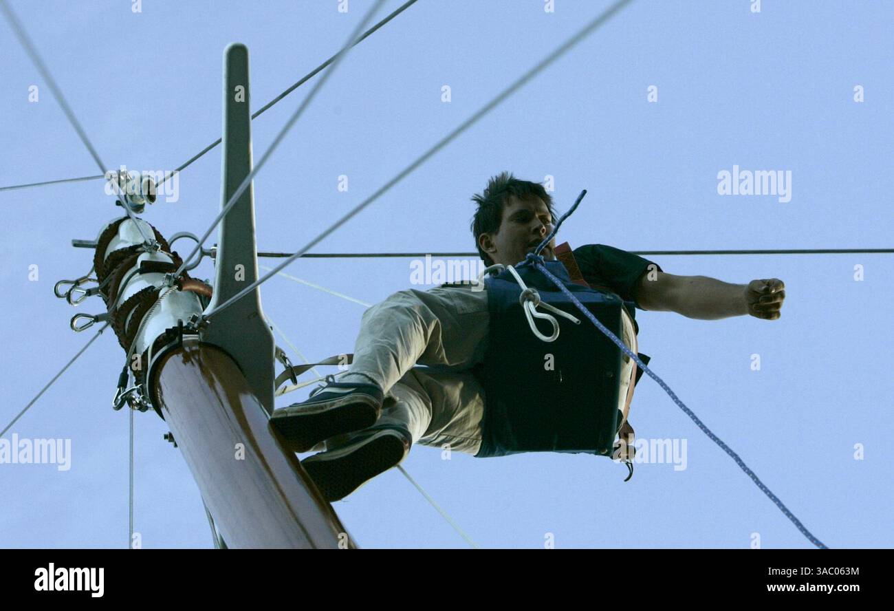 (Published 1/30/2005, B-6:2,3) Ben Parsons is hoisted aloft in a bosun ...