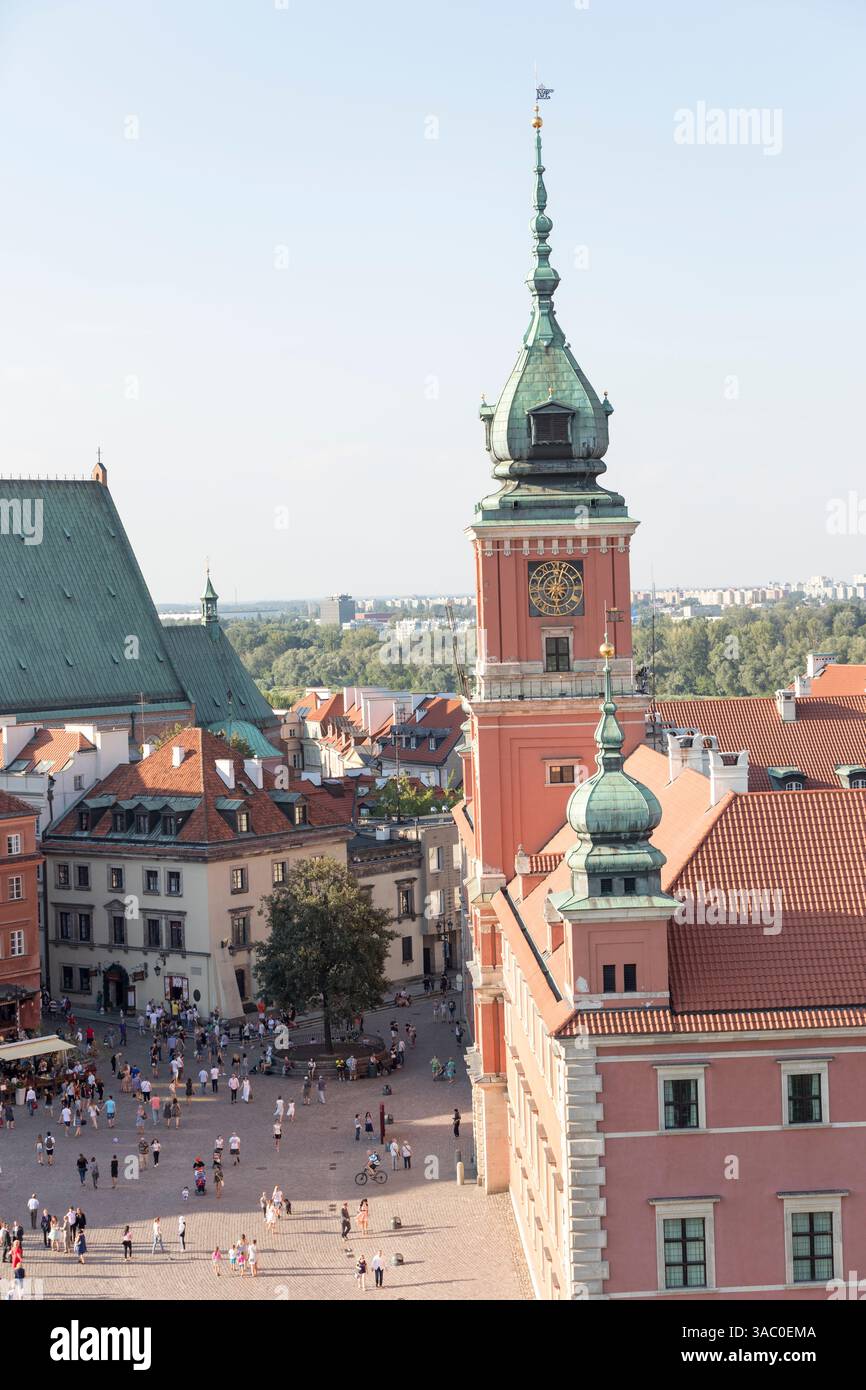 Poland, Warsaw, elevated view of the Royal Castle Palace clock tower in ...