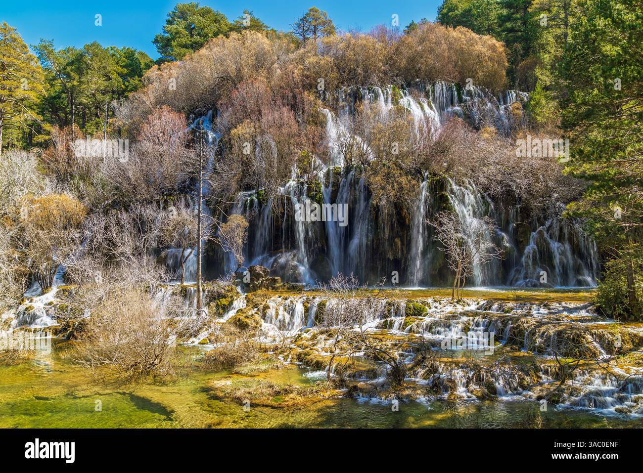 Waterfall in nature, source of Raven River, Cuenca, Spain Stock Photo ...