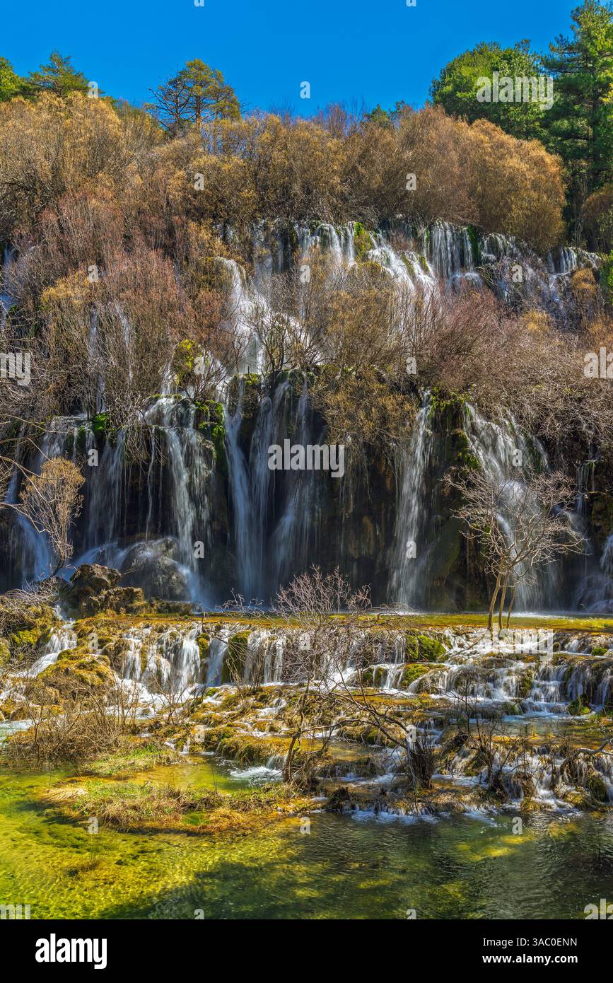 Scenic waterfall in nature, source of Raven River, Cuenca, Spain Stock ...