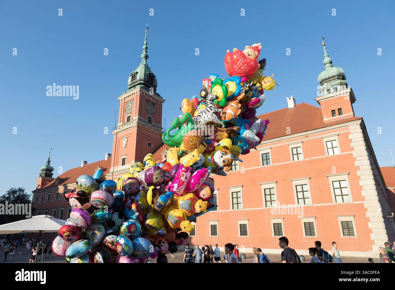 Poland, Warsaw, tourist balloons for sale and the Royal Castle Palace ...