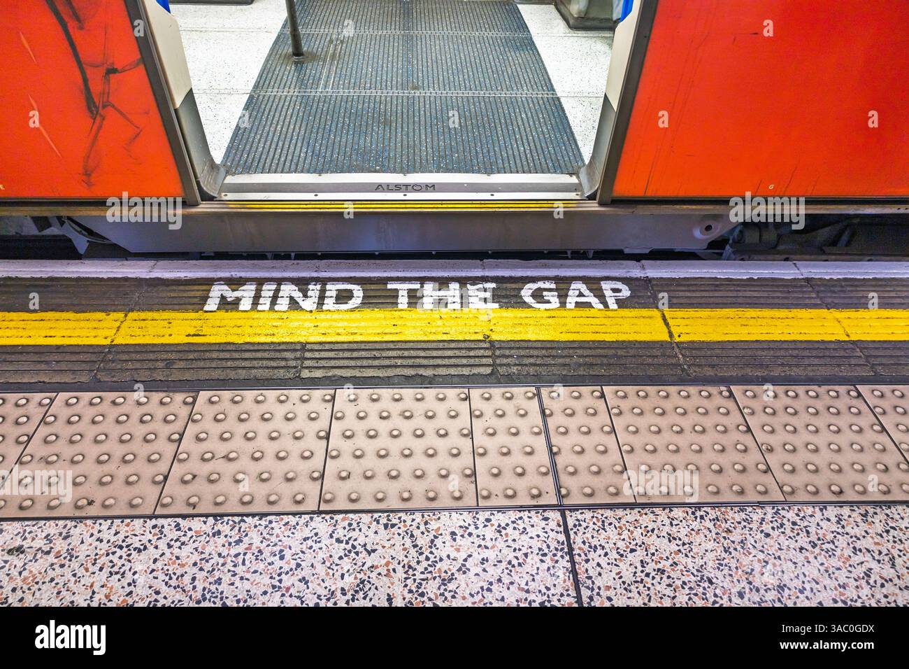 Mind the Gap Warning on London Underground Train Platform with Open ...