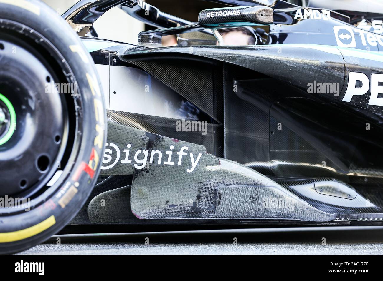 Mercedes AMG F1 Team W16, mechanical detail Bargeboard during the ...