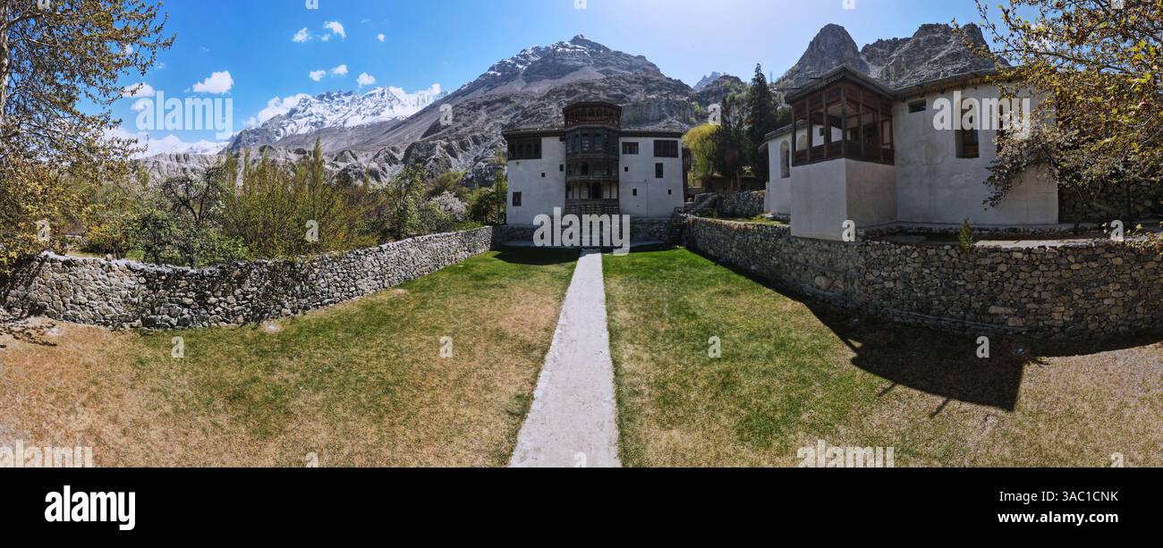 An aerial and 180 degree panorama of Khaplu valley and Khaplu Palace ...