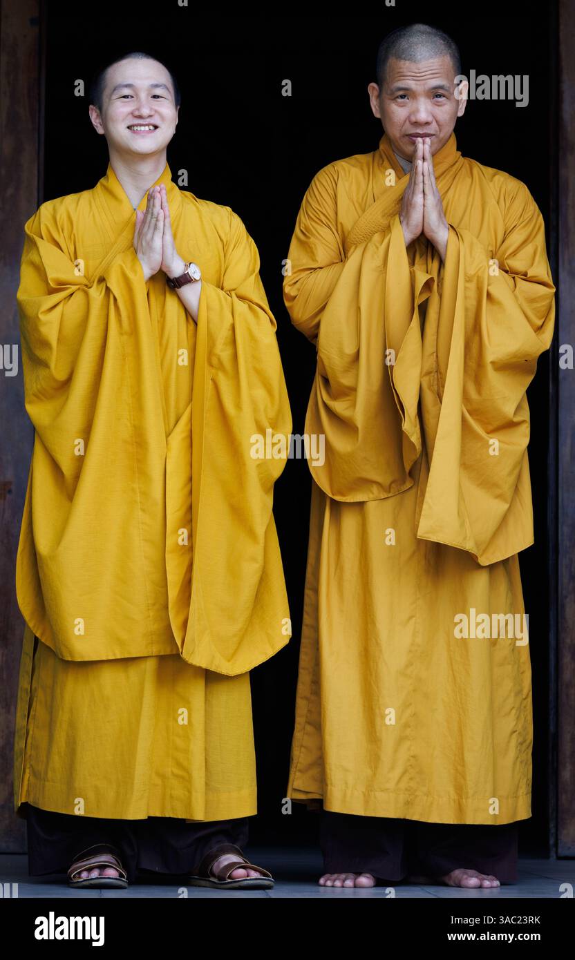 Buddhist monks pictured at a visit to Vin Nghiem Pagoda, in Ho Chi Minh ...