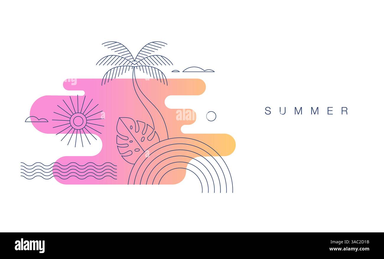 Minimalist summer concept design with color gradient. Linear simple ...