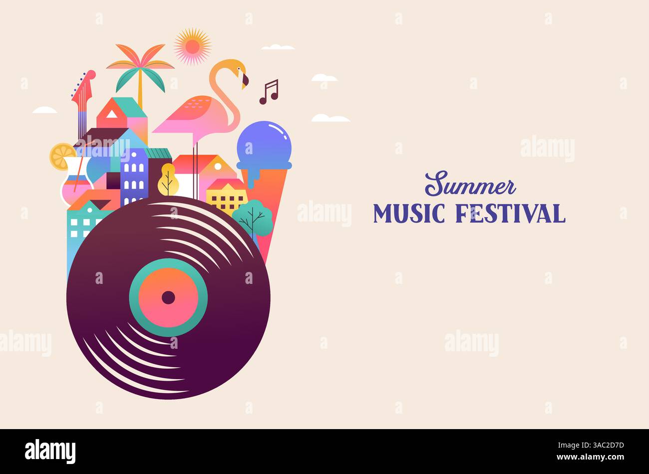 Colorful geometric summer music festival template, poster, banner ...