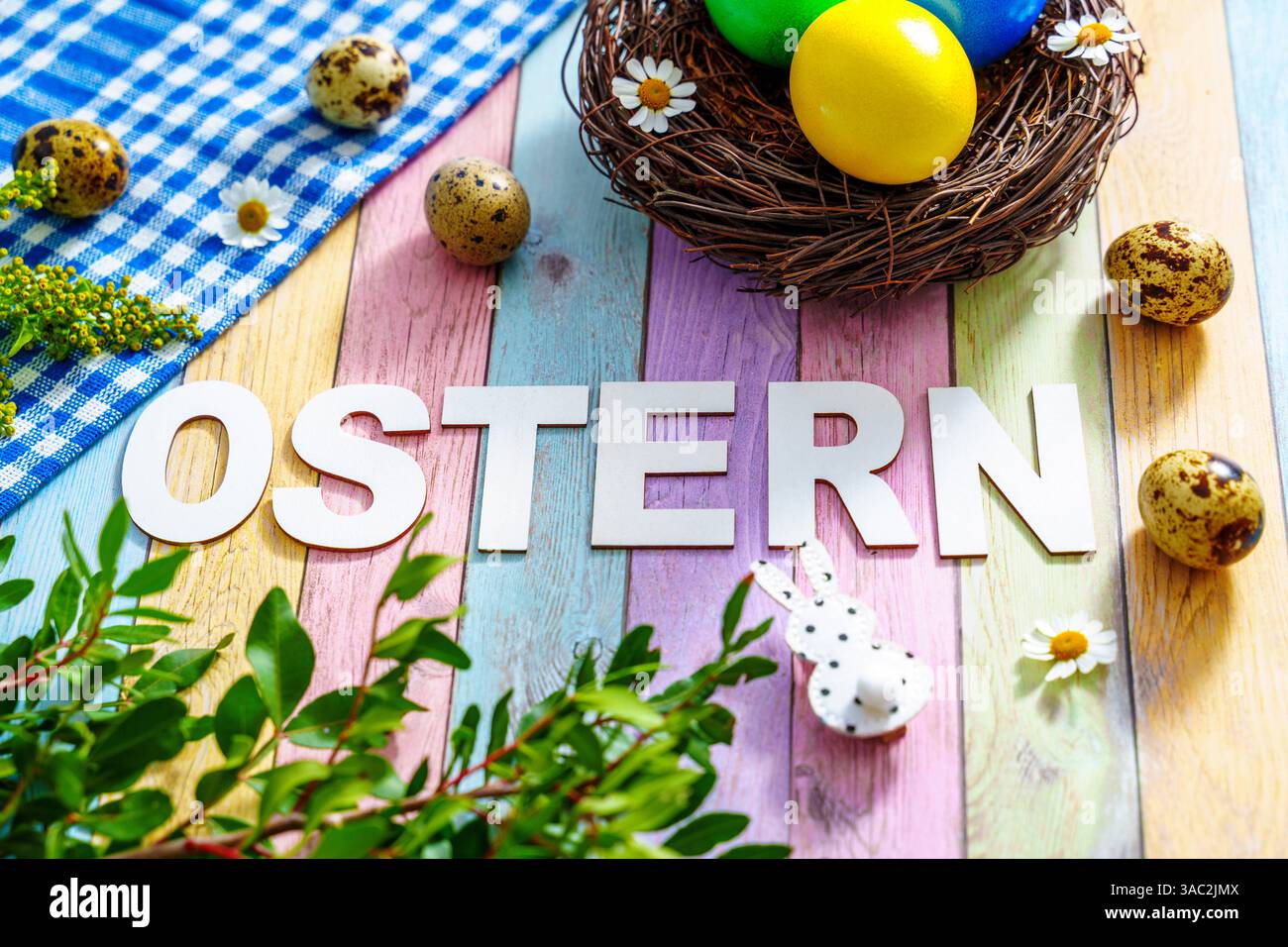 Bavaria, Germany - 2 April 2025: The lettering EASTER on a colored ...