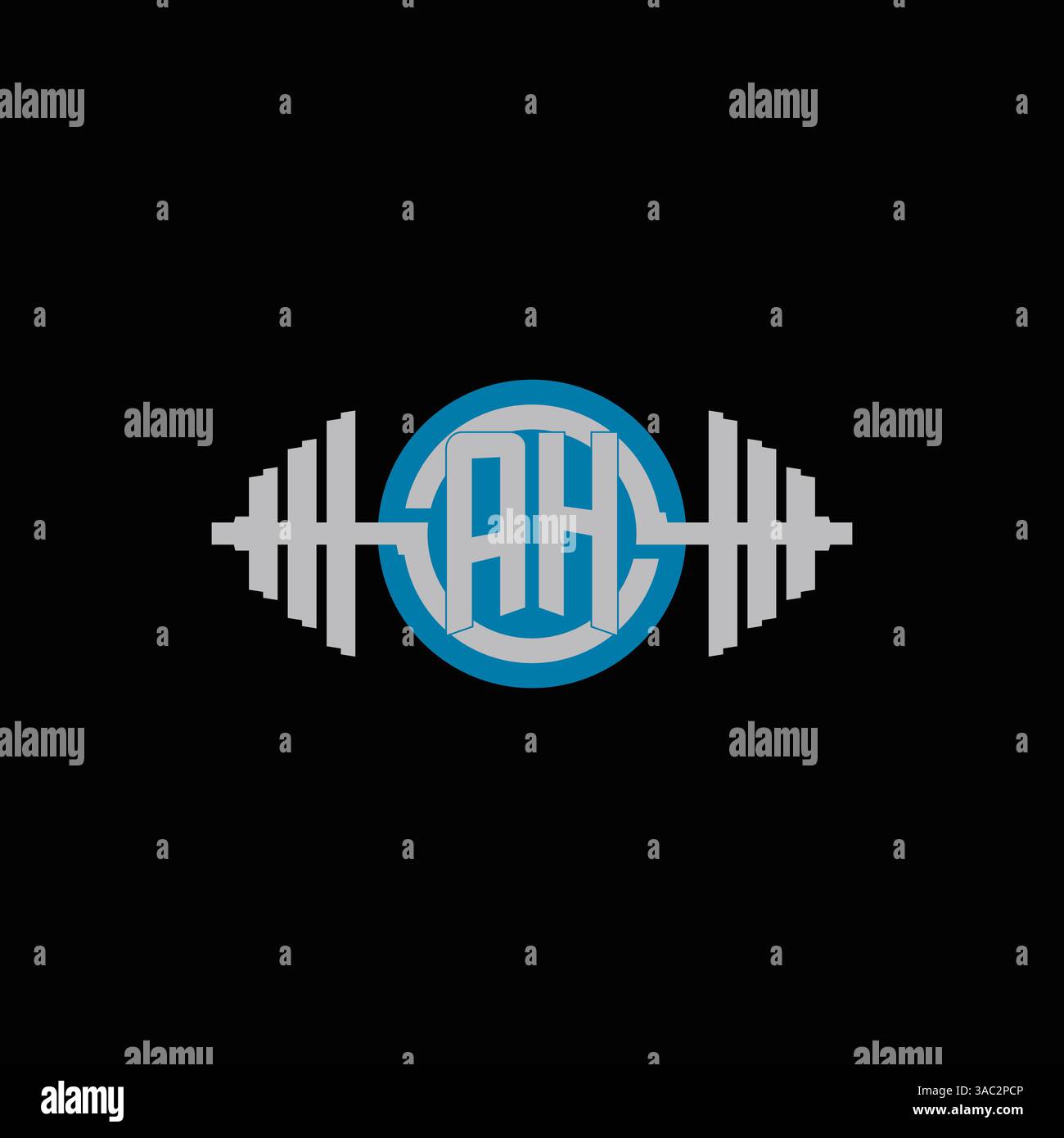 Initial AH logo design with geometric dumbbell and circle line icon ...