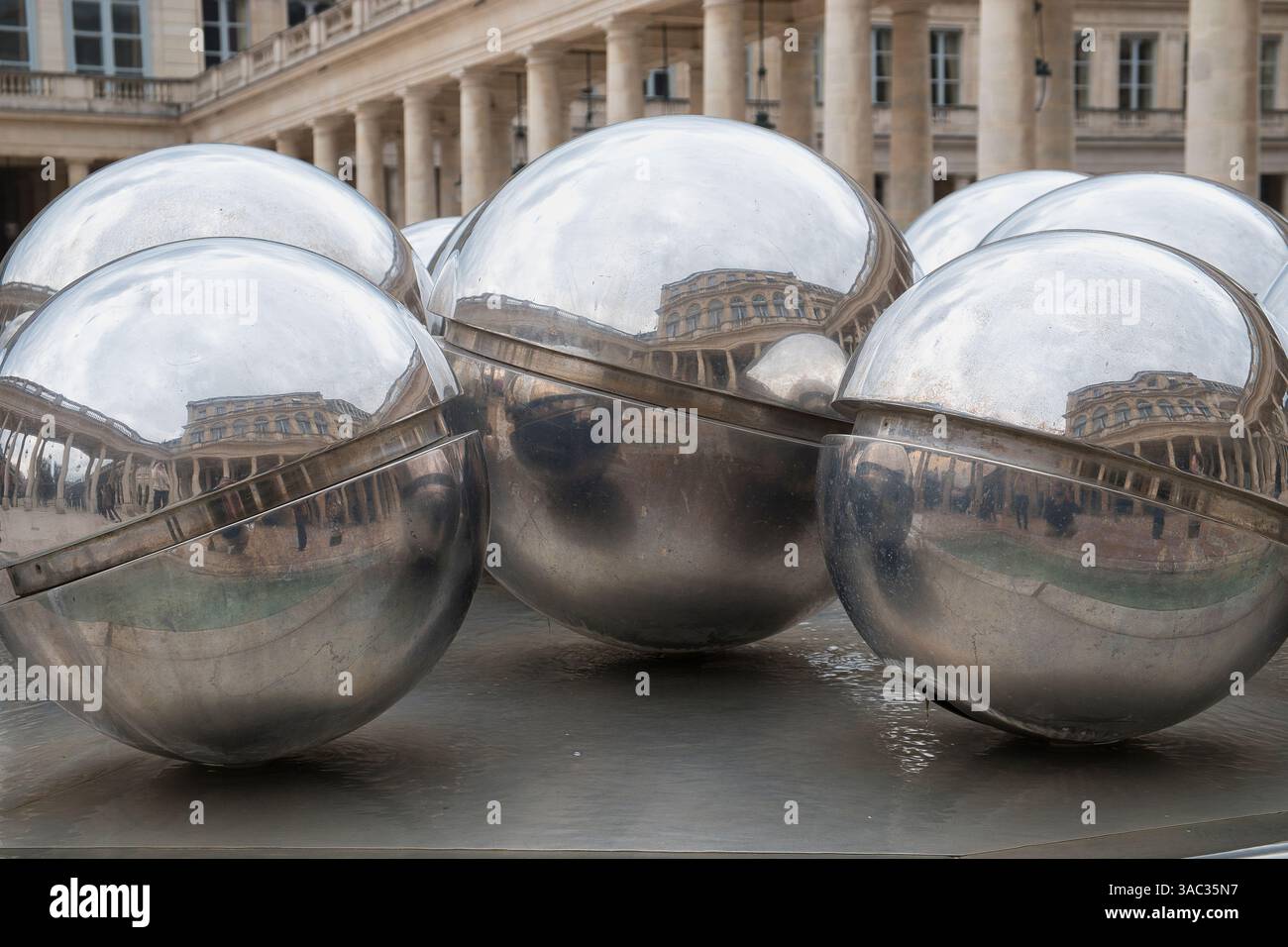 close up of The Fontaines de Pol Bury in the Palais Royal in Paris ...