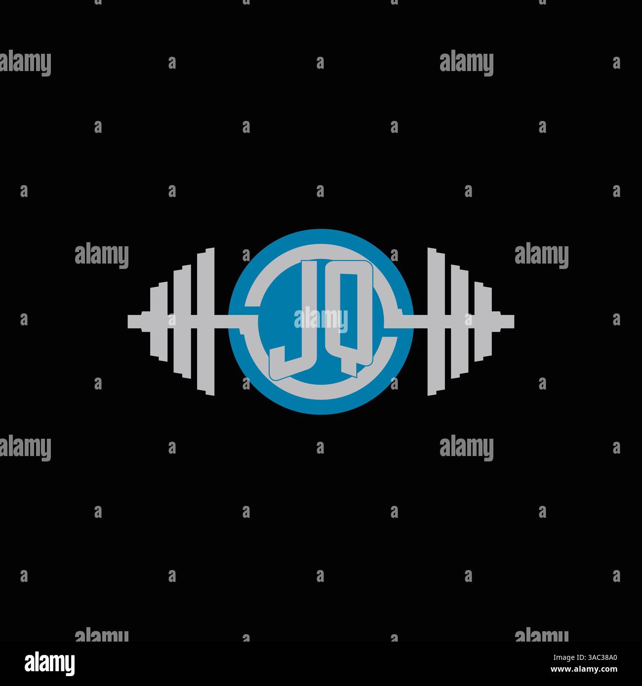 Initial JQ logo design with geometric dumbbell and circle line icon ...