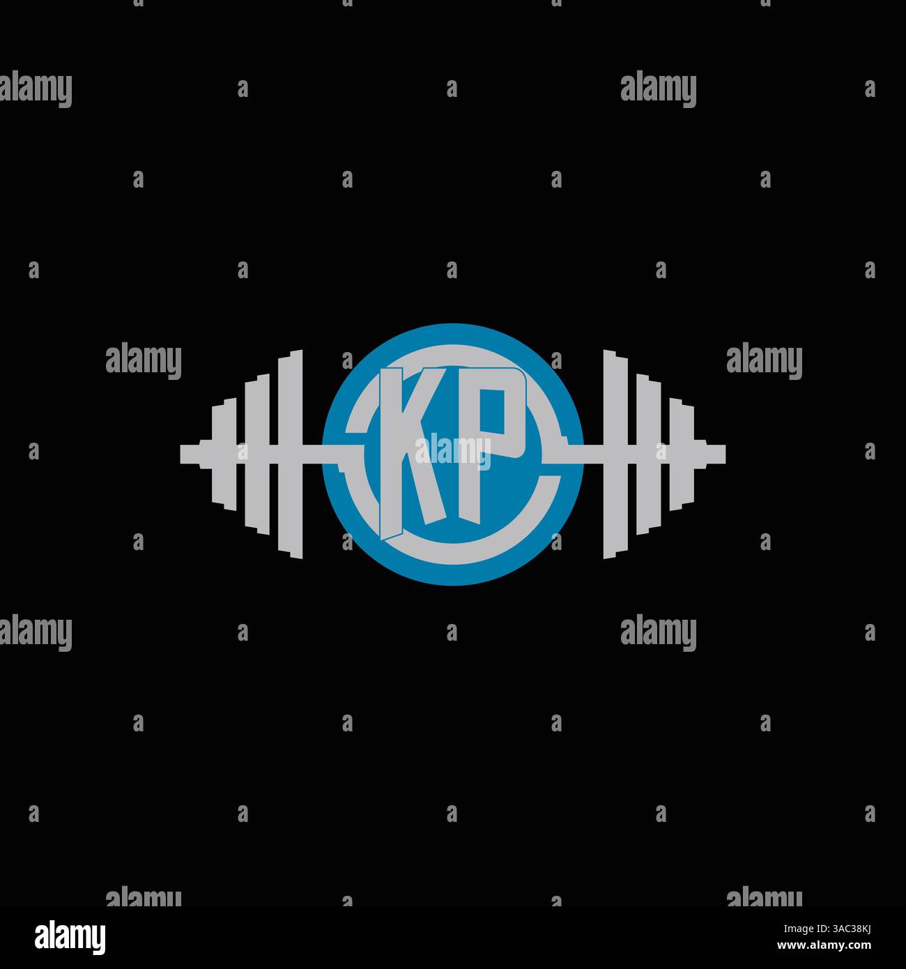 Initial KP logo design with geometric dumbbell and circle line icon ...