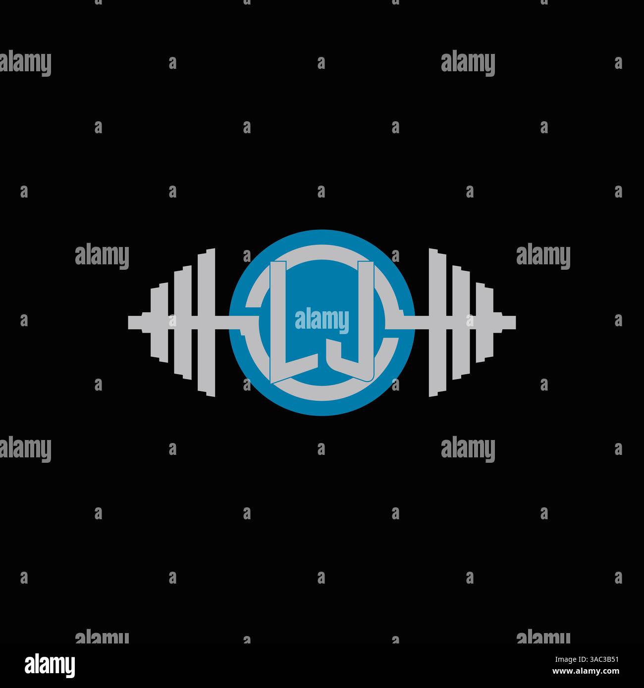 Initial LJ logo design with geometric dumbbell and circle line icon ...