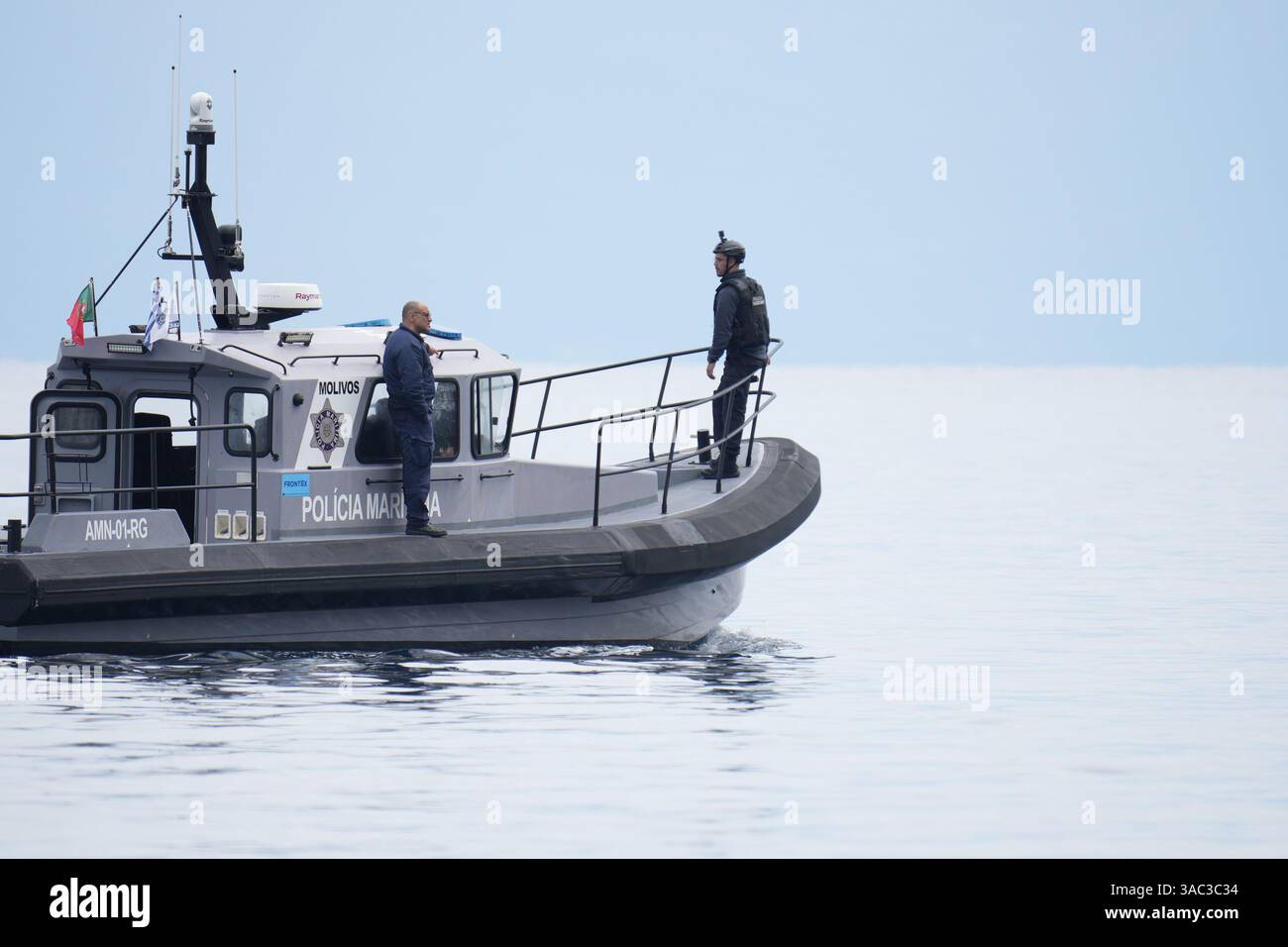A Frontex vessel takes part in a search and rescue operation, after the ...