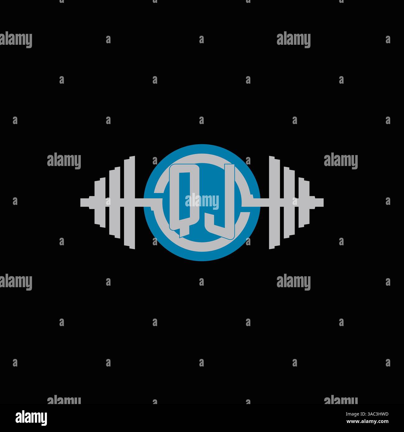 Initial QJ logo design with geometric dumbbell and circle line icon ...