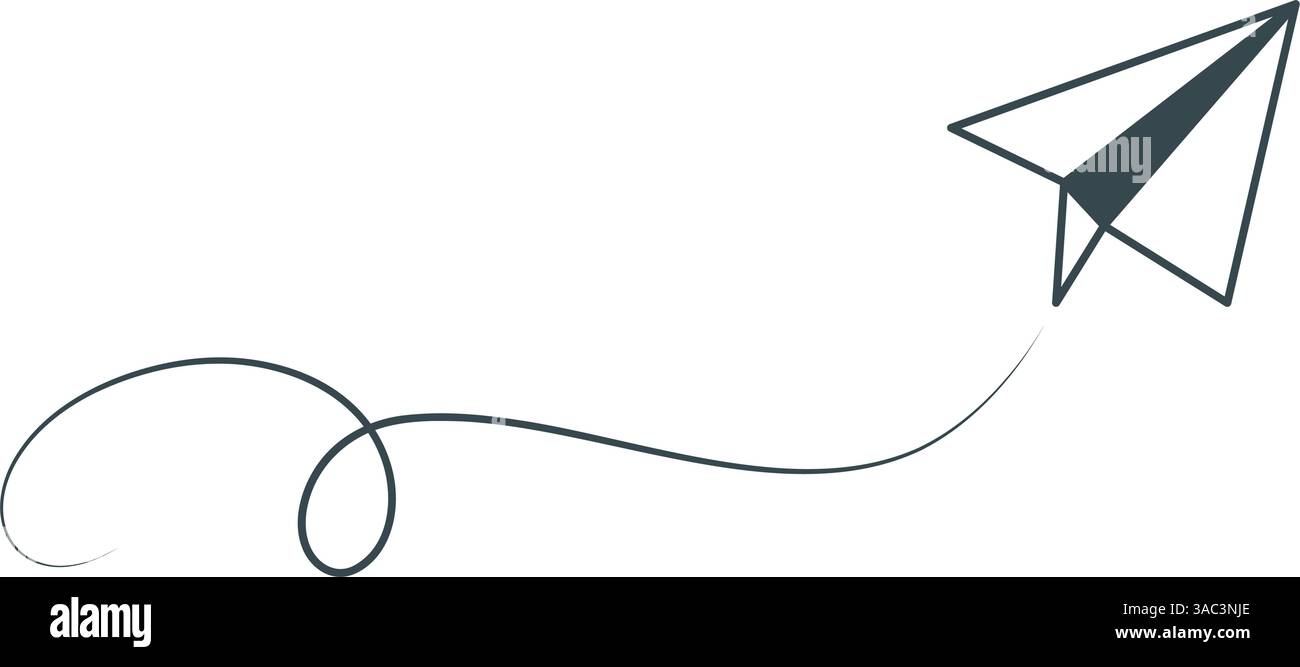 Paper airplane with trajectory motion doodle sketch style illustration ...