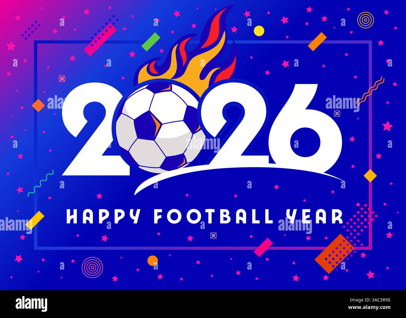 Happy football year 2026 with a flaming soccer ball. Happy New Year ...