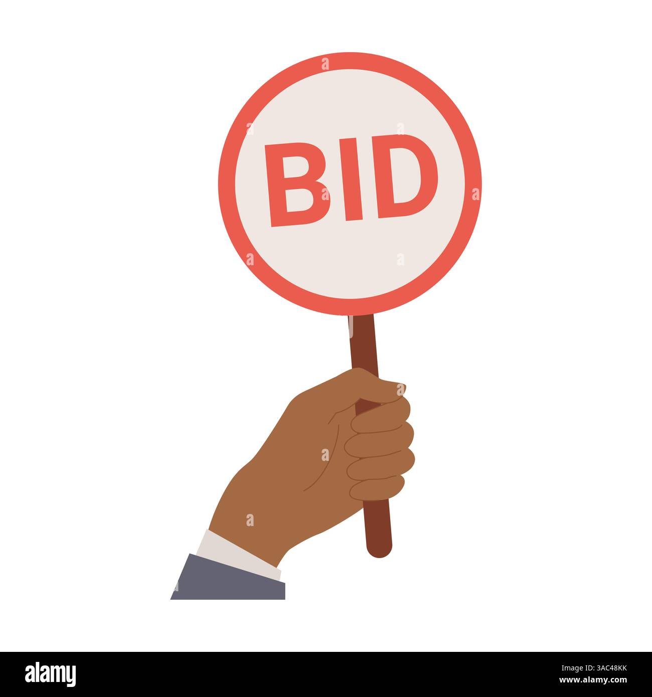 A hand skillfully raising a sign to place a bid in an auction ...