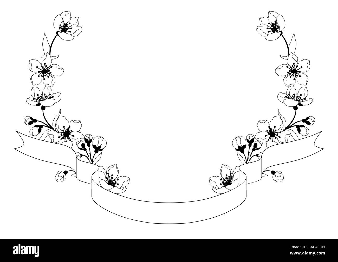 Ribbon with spring flowers. Apple, sakura or cherry blossom. Beautiful ...