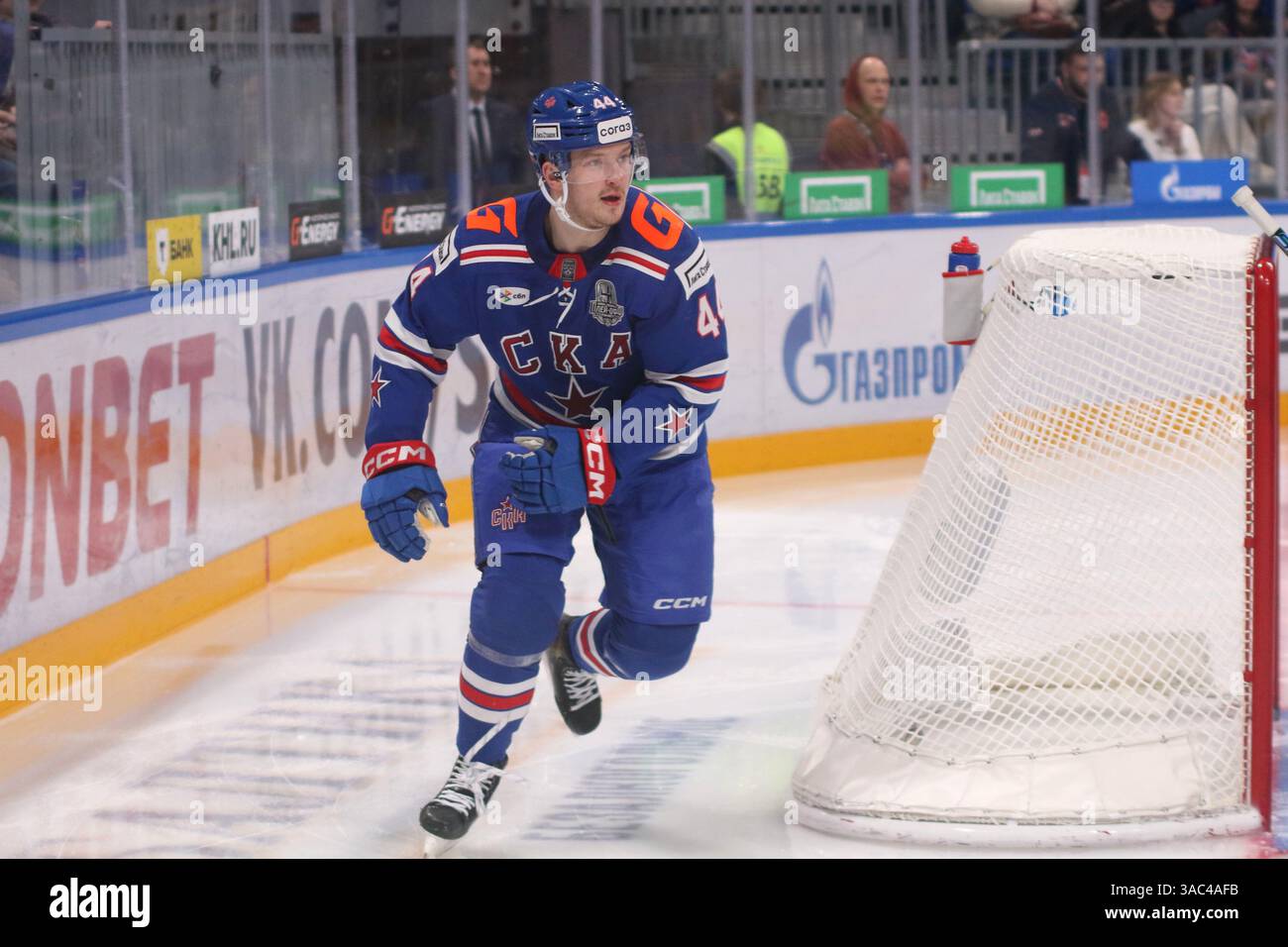 Saint Petersburg, Russia. 02nd Apr, 2025. Dmitry Yudin (44) of SKA Hockey Club seen in action ...