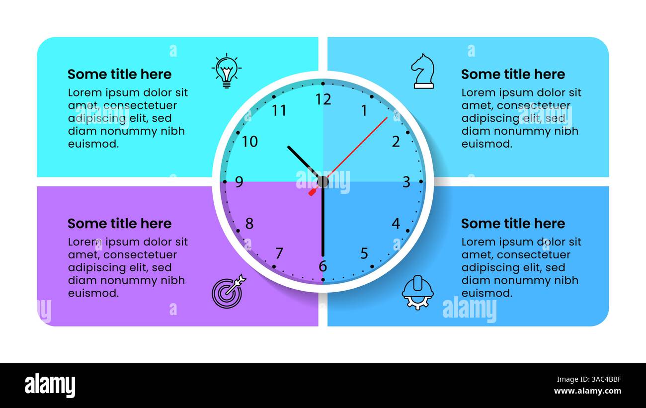 Infographic template with icons and 4 options or steps. Clock. Can be ...
