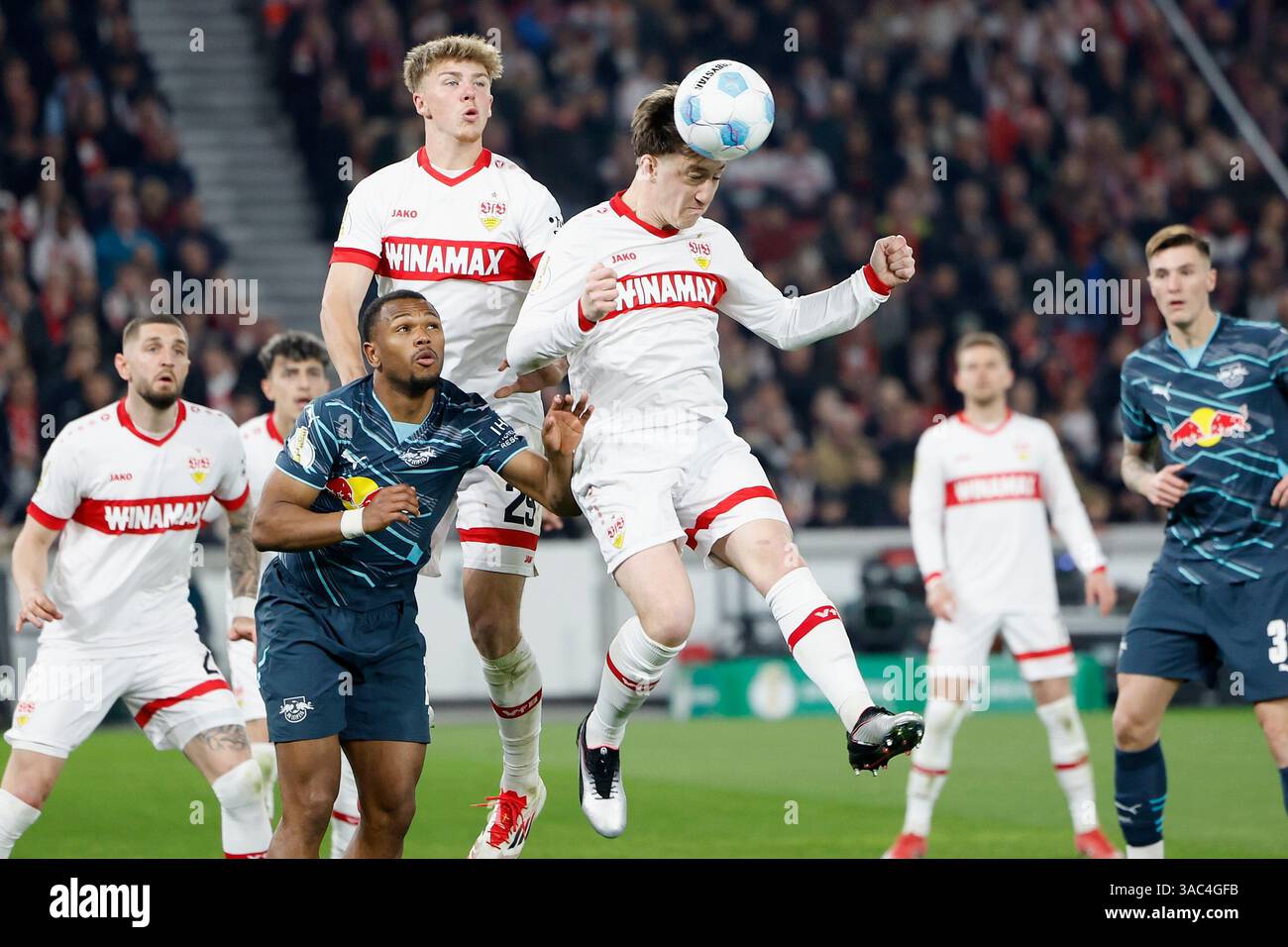 Stuttgart, Deutschland. 02nd Apr, 2025. Im Bild: Angelo Stiller (VFB Stuttgart, 6) klaert per ...