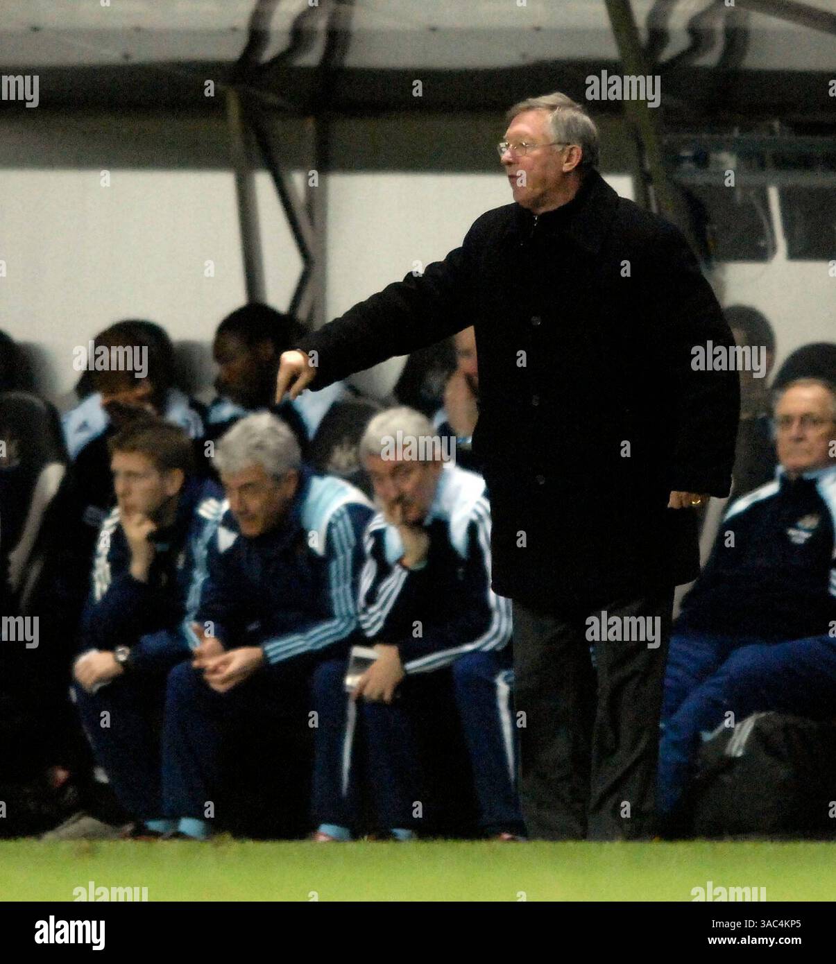Manchester United manager Sir Alex Ferguson makes a point as in the ...