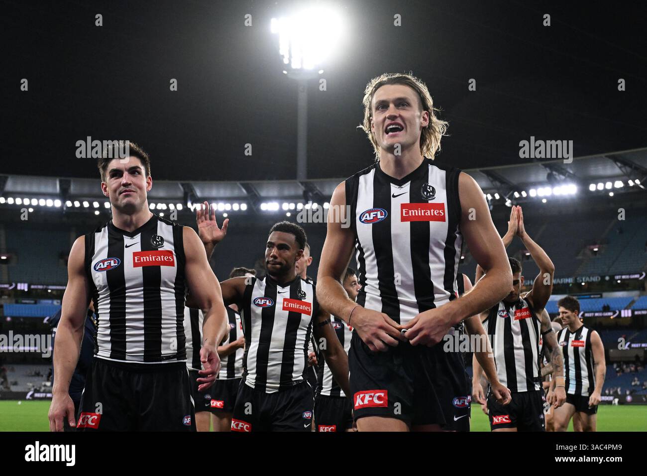 Brayden Maynard of Collingwood (left) and Darcy Moore of Collingwood ...