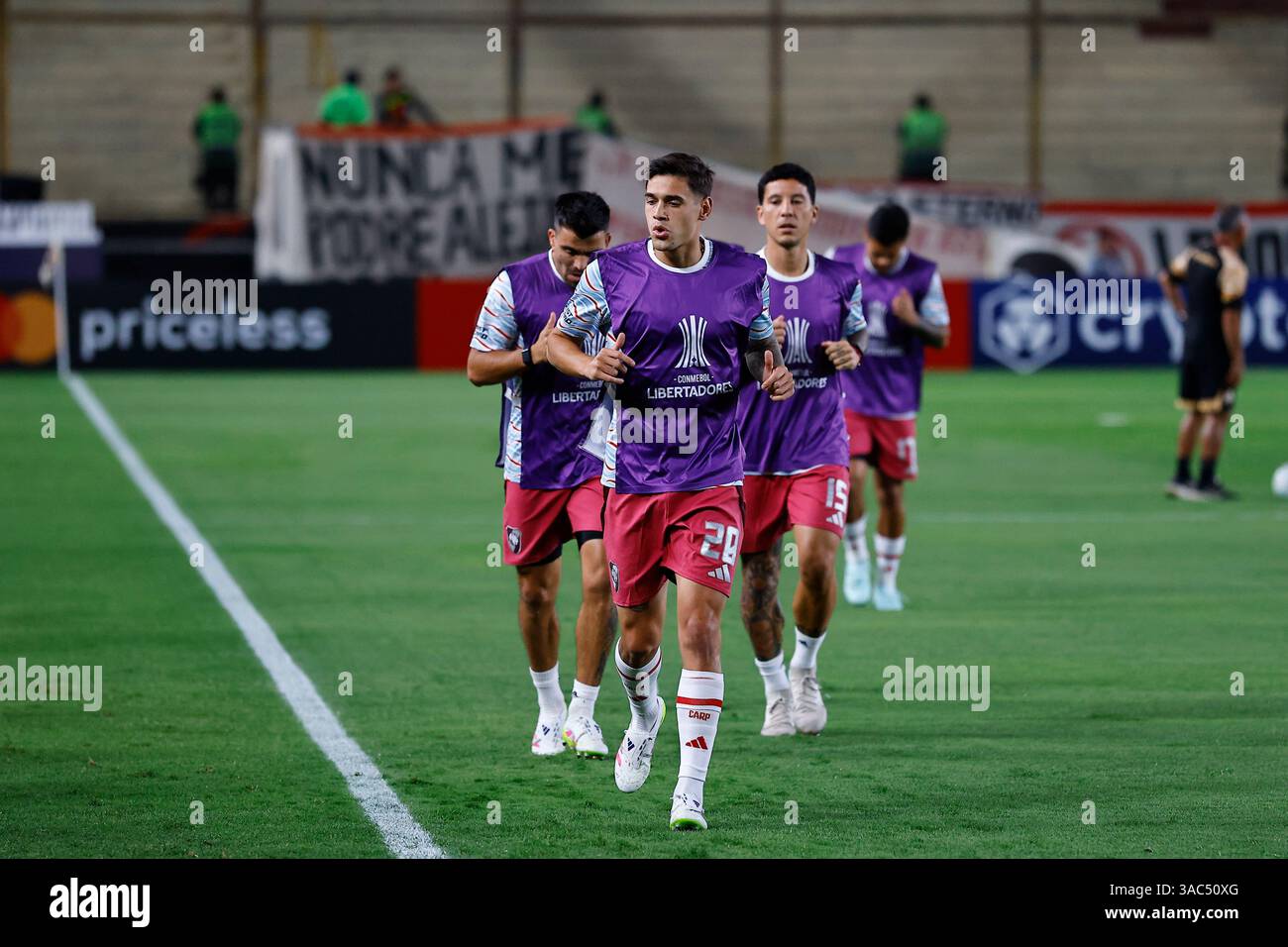 Lima, Peru. 02nd Apr, 2025. River Plate from Argentina is warming up to face Universitario de ...