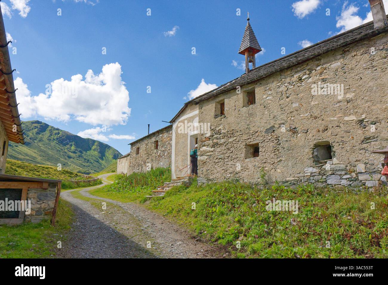 Old, rustic alp buildings with chapel at the Jagdhausalm in the ...