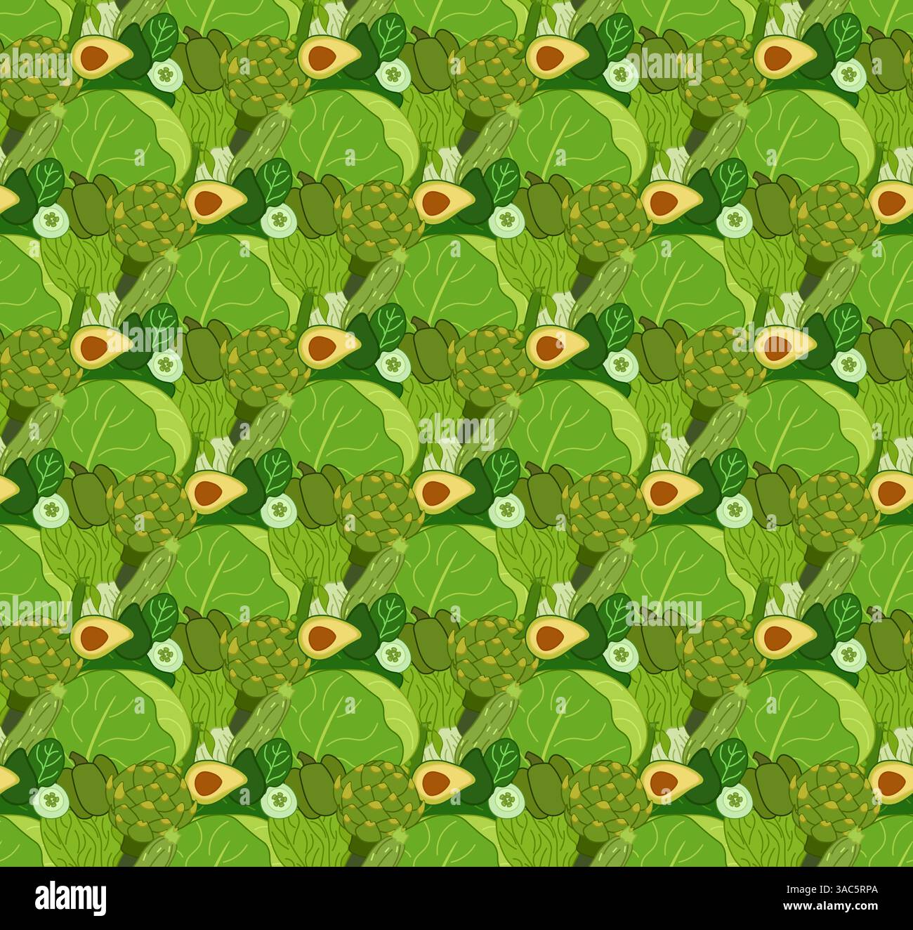 Food background, green vegetables close up seamless pattern. Vector ...