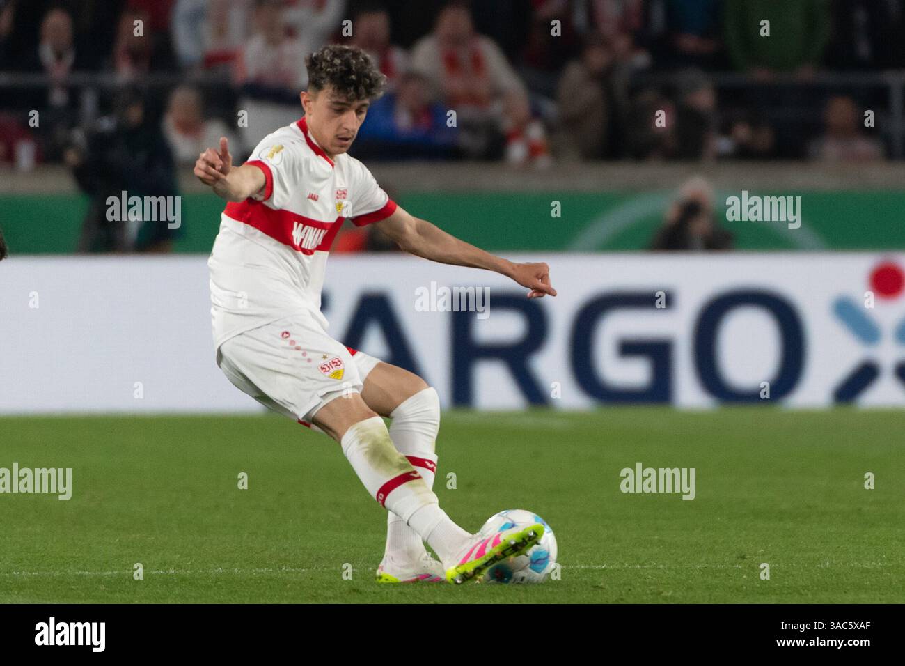 Stuttgart, Deutschland. 02nd Apr, 2025. Ameen Al Dakhil (VfB Stuttgart, #02) GER, VfB Stuttgart ...