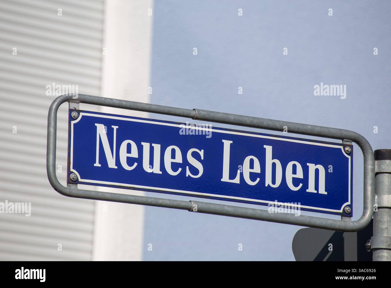 NEUES LEBEN (new life): Typical street name in a residential area in ...