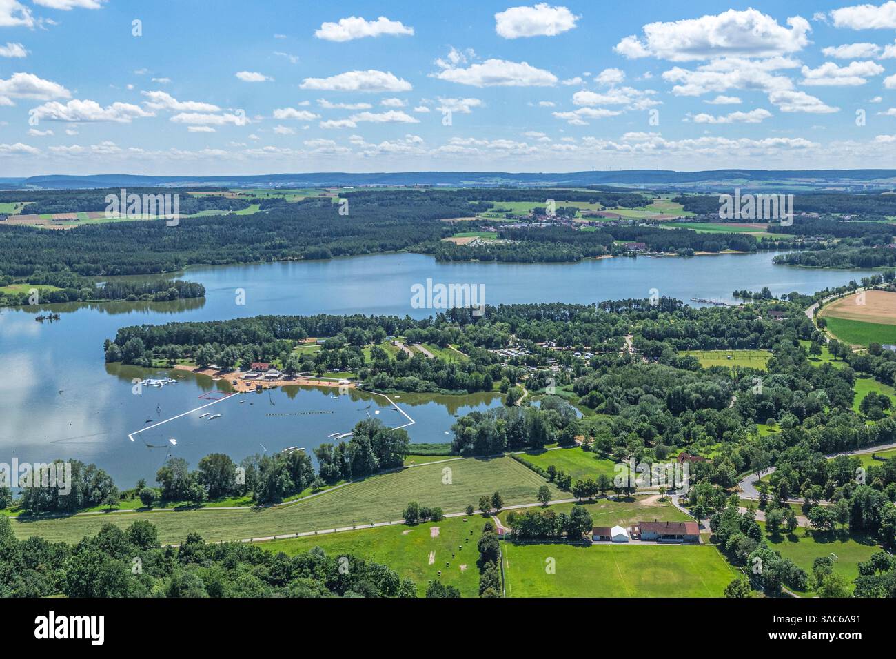 The holiday resort of Absberg on Lake Brombach in the bavarian region ...