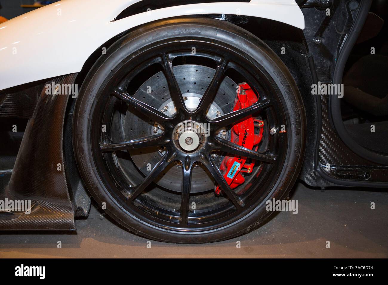 Front wheel on McLaren Senna GTR Prototype road / racing car on display ...