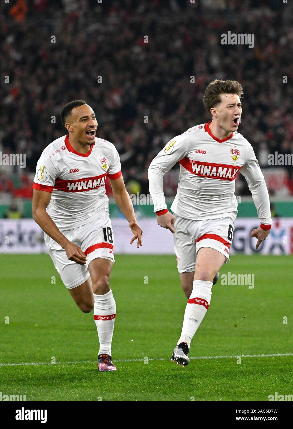Stuttgart, Deutschland. 02nd Apr, 2025. TOR zum 1:0 Angelo Stiller VfB Stuttgart (06) Torjubel ...