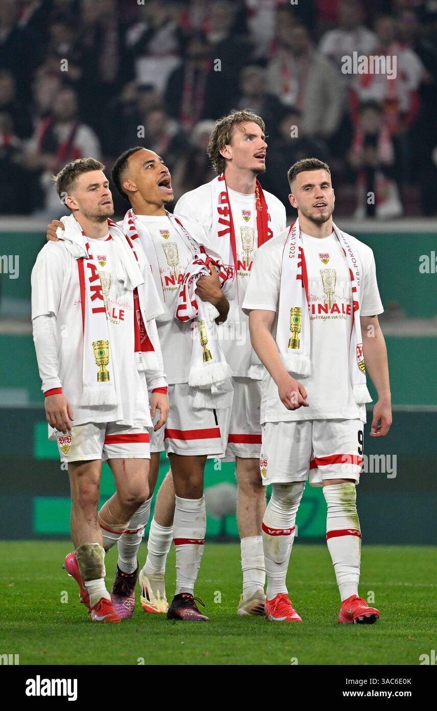 Stuttgart, Deutschland. 02nd Apr, 2025. nach Spielende: Schlussjubel, Freude, Glueck, Jubel der ...