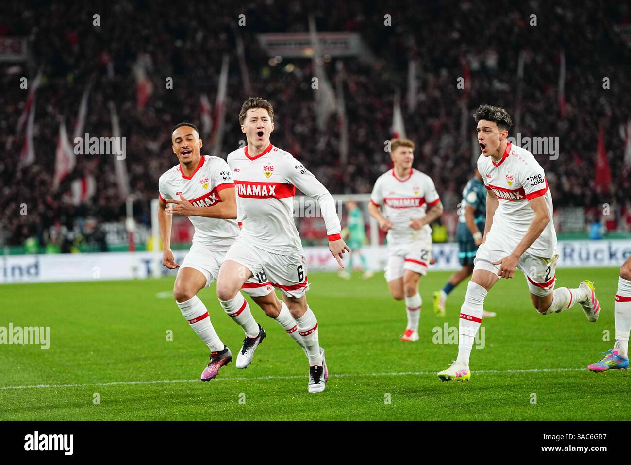 April 02 2025: Angelo Stiller of VfB Stuttgart celebrate during a DFB ...