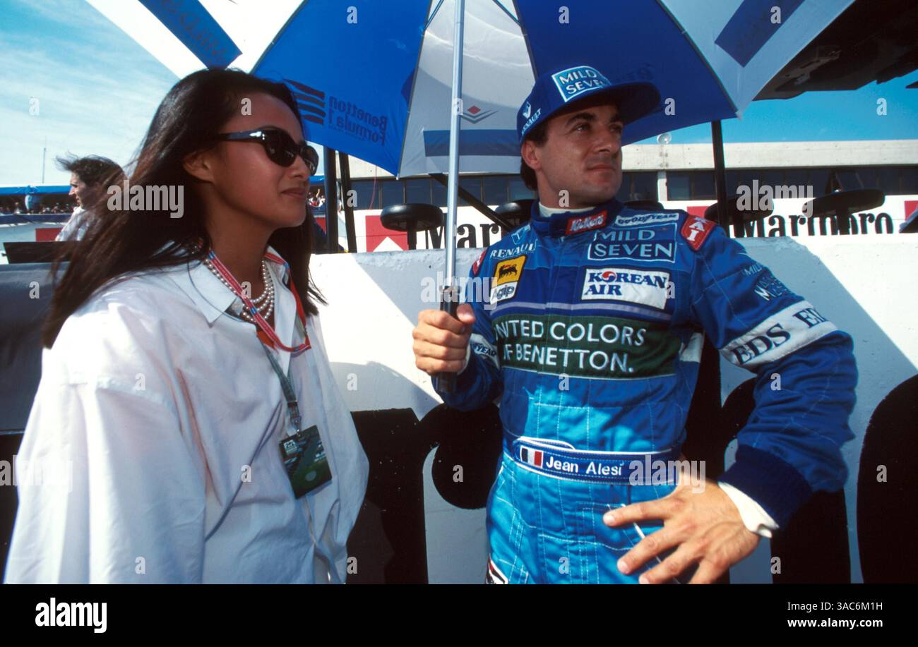 Jean Alesi (FRA) Benetton B197 7th place, on the grid with his ...