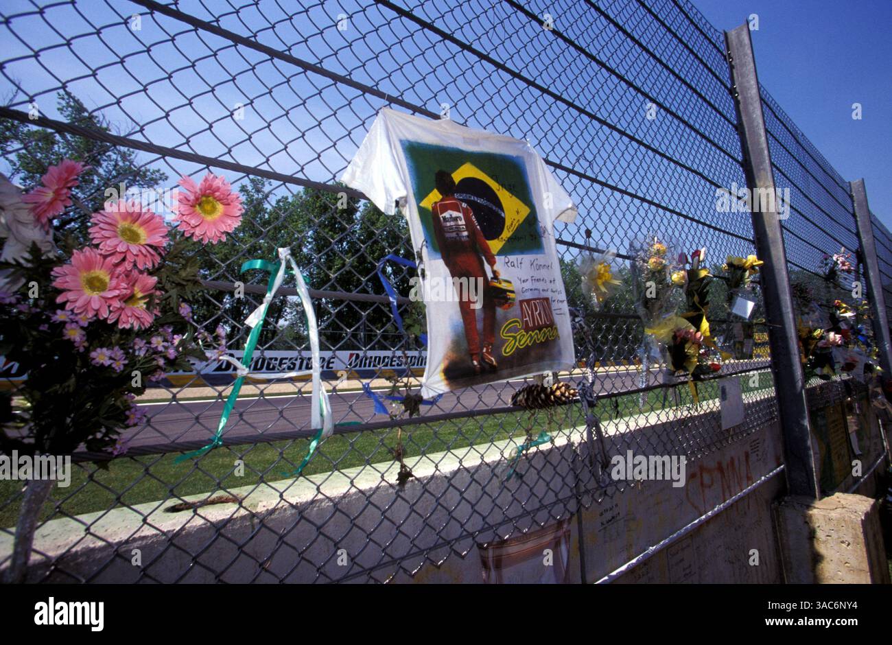 Trackside fan tributes to the late Ayrton Senna (BRA) killed at the ...