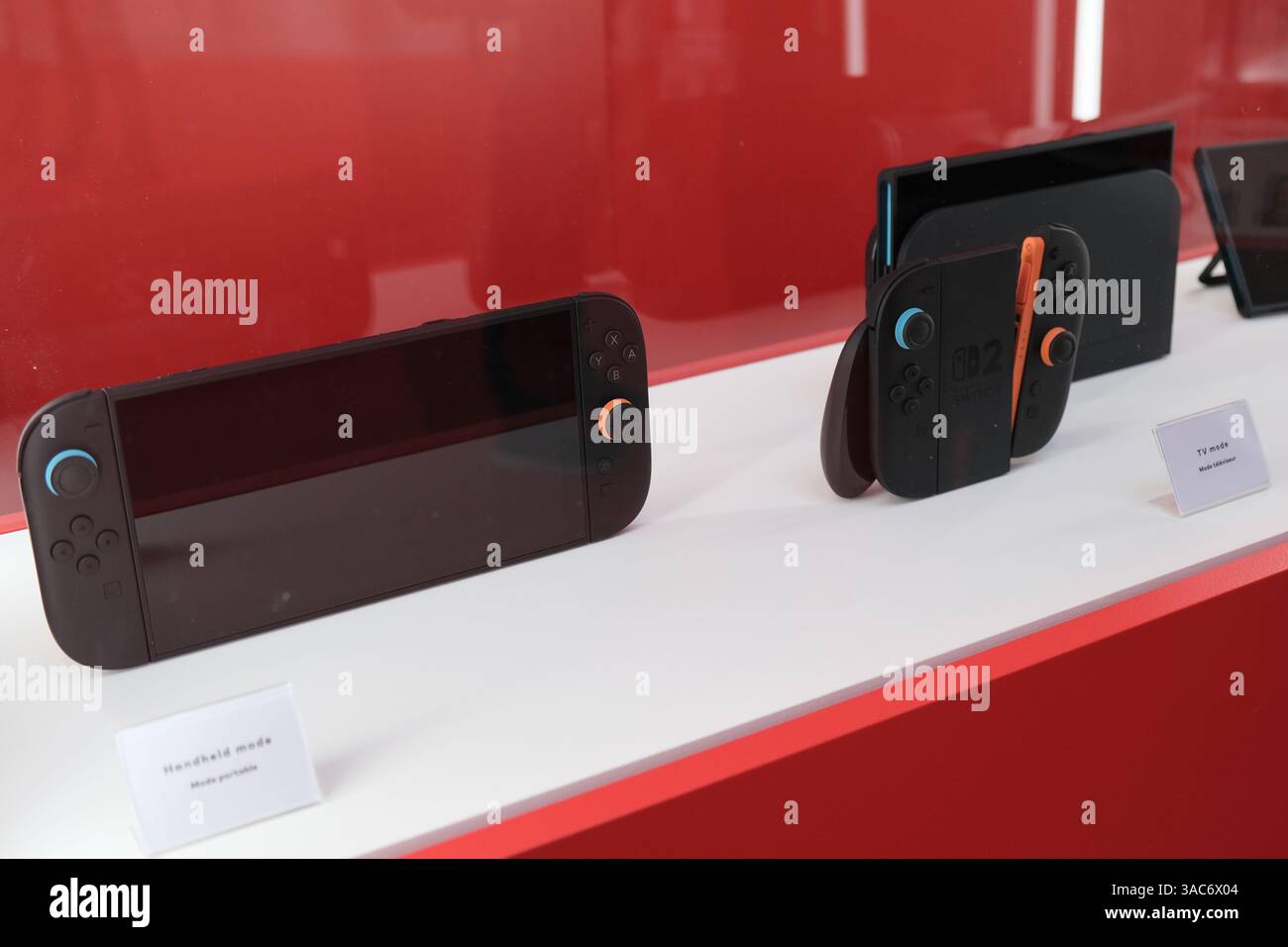 Paris, France. 02nd Apr, 2025. A Nintendo Switch 2 stands in a display ...