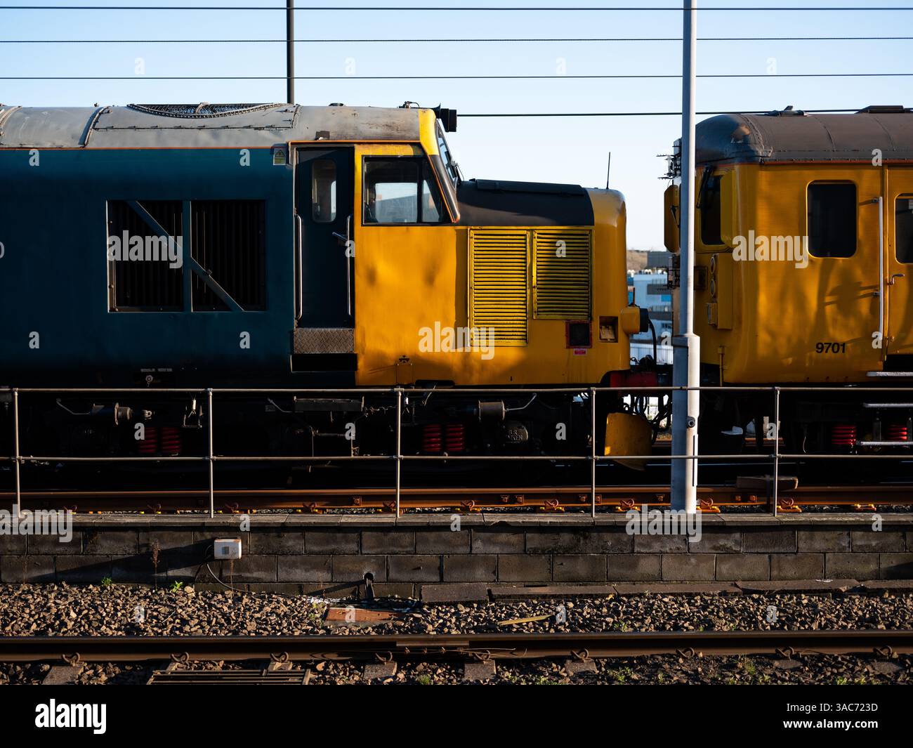 Locomotive trains painted with classic British Rail livery at a ...