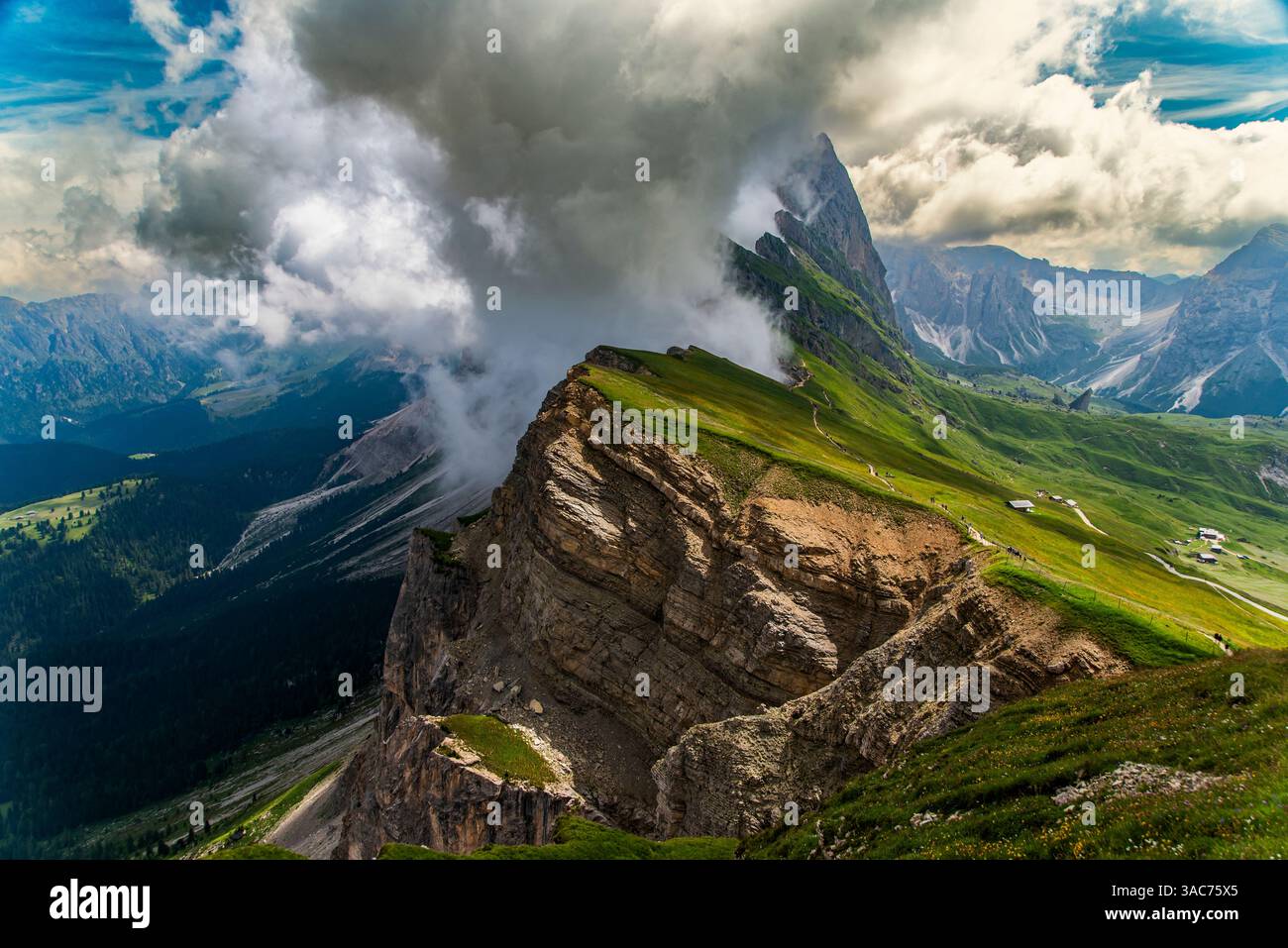 The beautiful peak of Mount Seceda in the Dolomites in Tyrol Stock ...