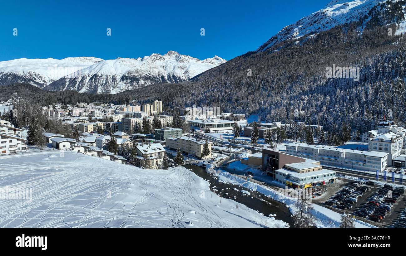 Cityscape of St.Moritz in winter season. View to the buildings of Saint ...