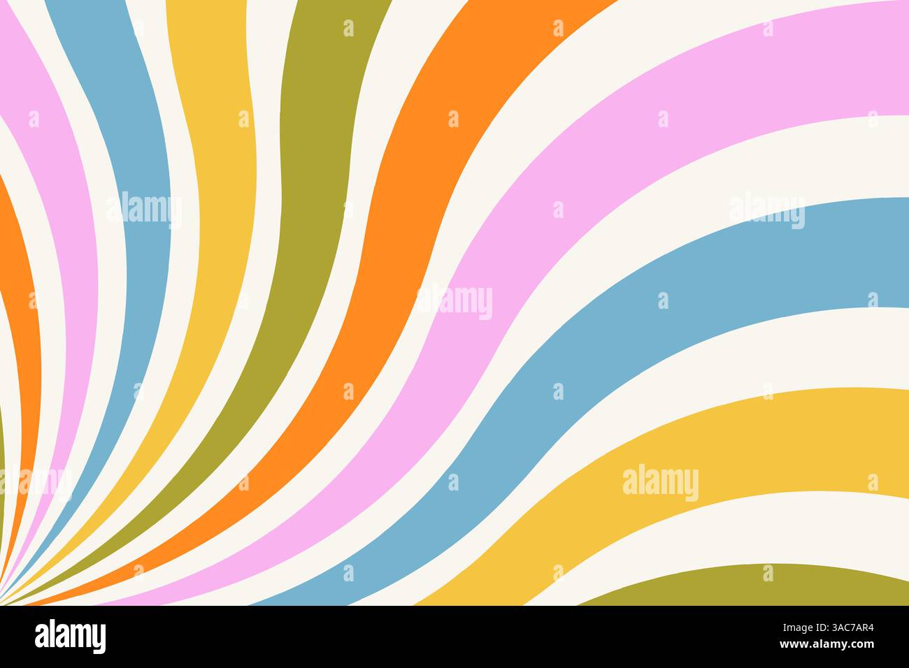 Retro background with groovy wavy sunbeams. Colorful swirl rays ...