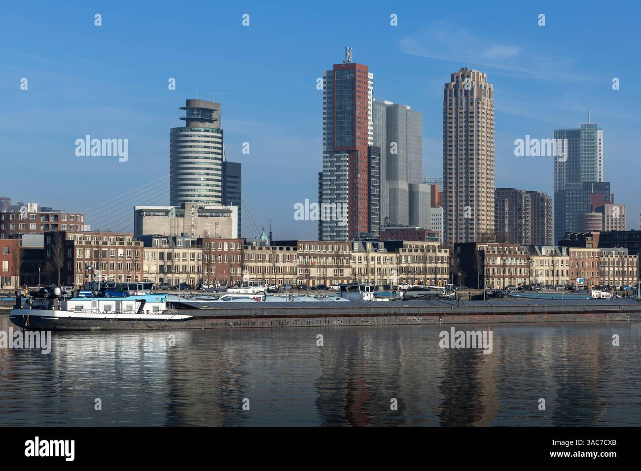 Skyline with skyscrapers of Rotterdam with in the foreground typical ...