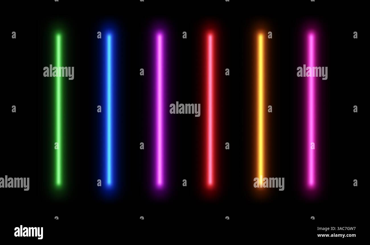 Neon led line light. Glow laser stripe. Electric beam divider. Set of ...